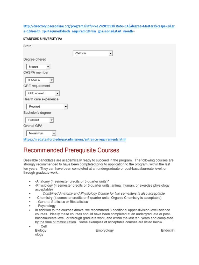Recommended Prerequisite Courses: Stanford University Pa | PDF ...