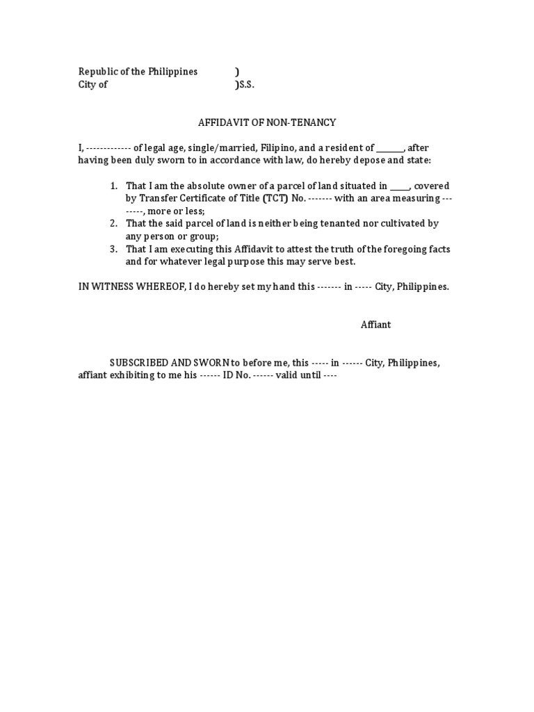 Affidavit of Non-Tenancy | Affidavit | Legal Procedure