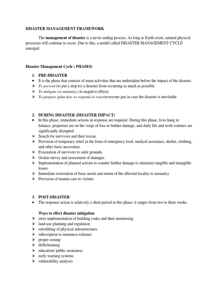 Disaster Management Framework | PDF | Search And Rescue | Emergency ...