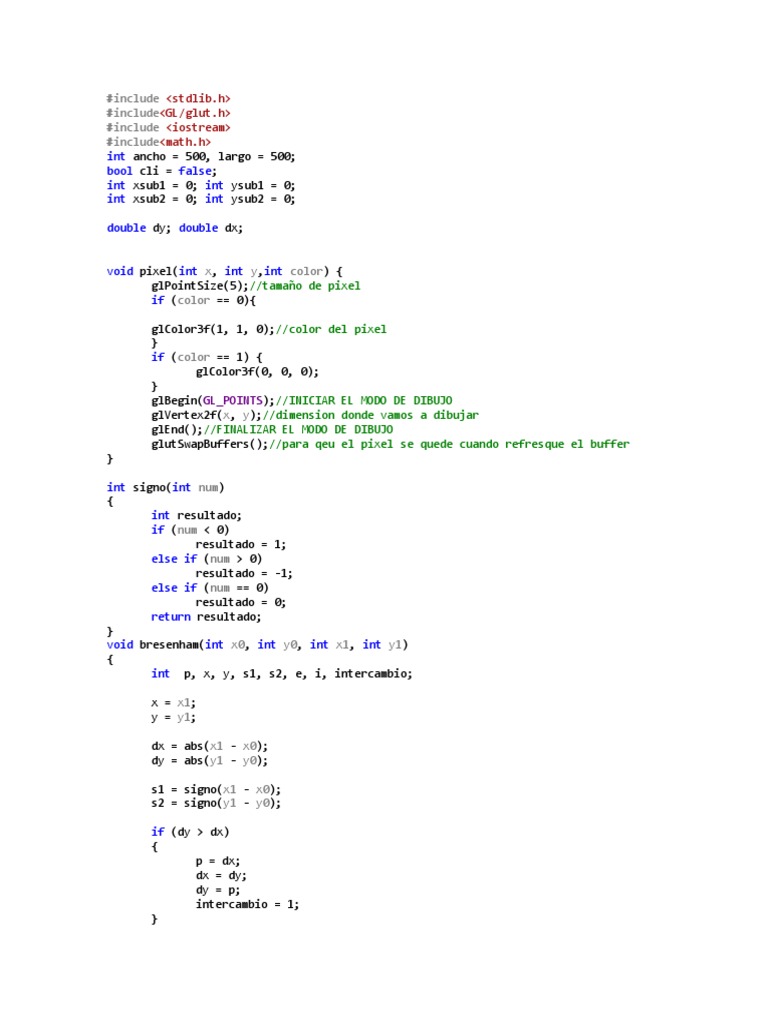 Algoritmo Bresenham en OpenGL | PDF | Tecnología de medios | Imagen