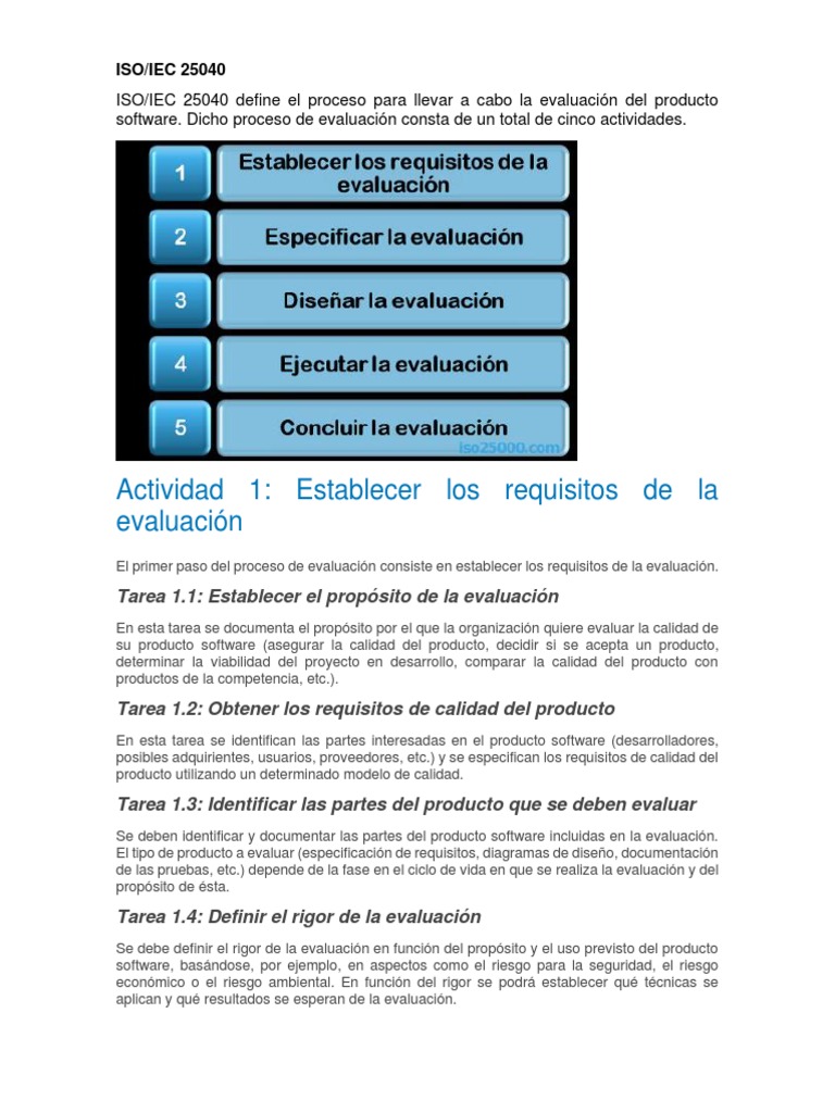 Guía ISO/IEC 25040: Evaluación de Software | PDF | Software | Calidad ...
