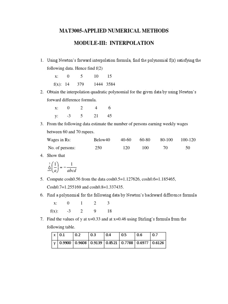 MAT3005-APPLIED NUMERICAL METHODS | PDF | Interpolation | Finite Difference