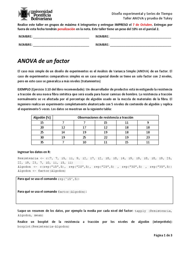 Taller ANOVA y Prueba de Tukey | PDF | Análisis de variación | Science