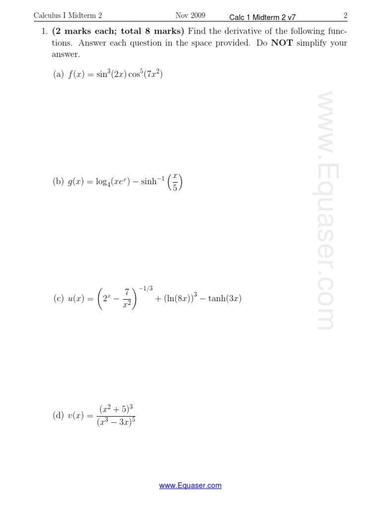 Calculus 1 Midterm 2 v7 | PDF | Derivative | Calculus