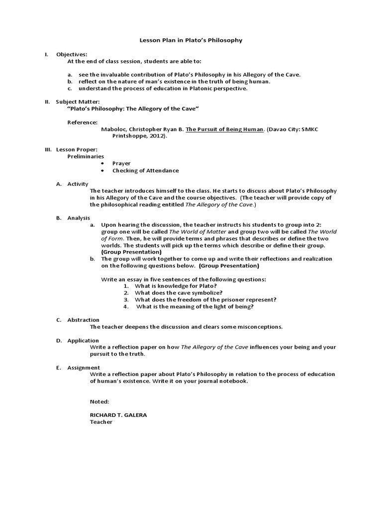 Lesson Plan in Plato's Philosophy | PDF | Plato | Truth