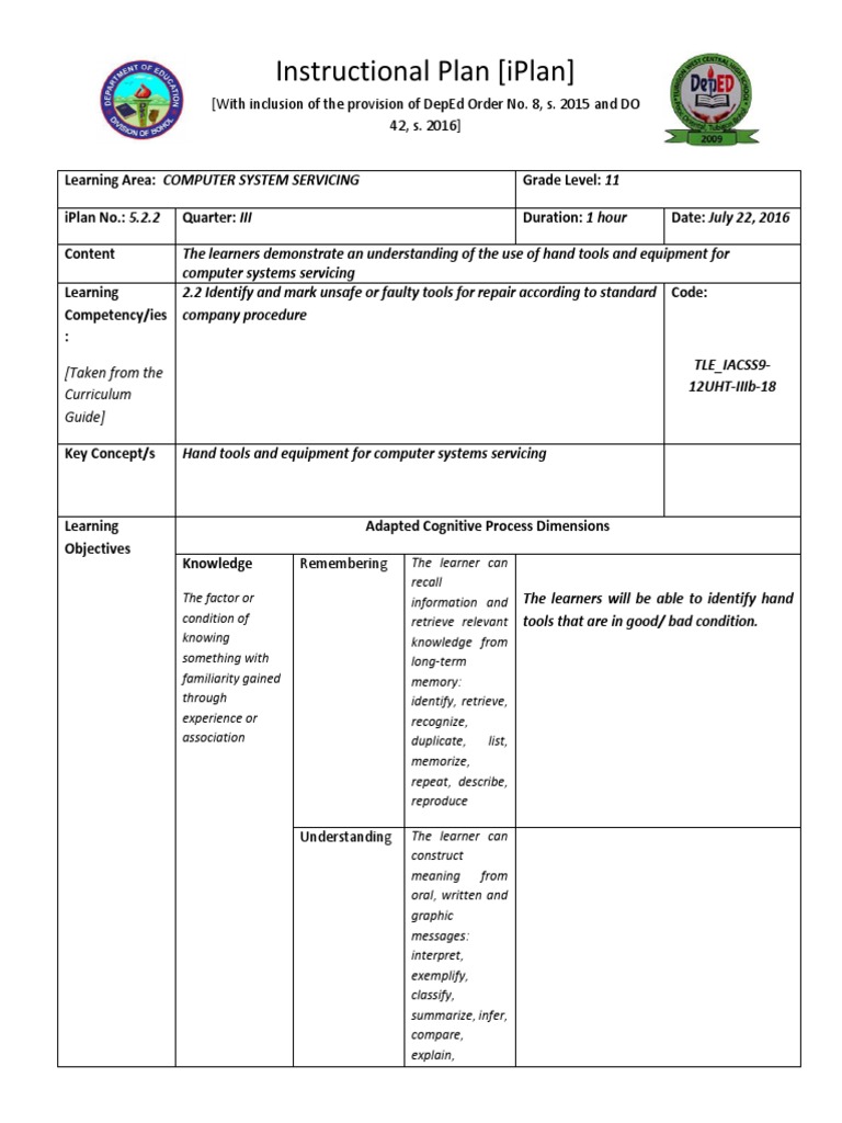 Instructional Plan (Iplan) | PDF | Educational Assessment | Learning