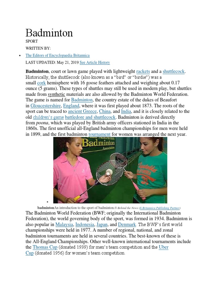 Badminton: Badminton, Court or Lawn Game Played With Lightweight | PDF ...