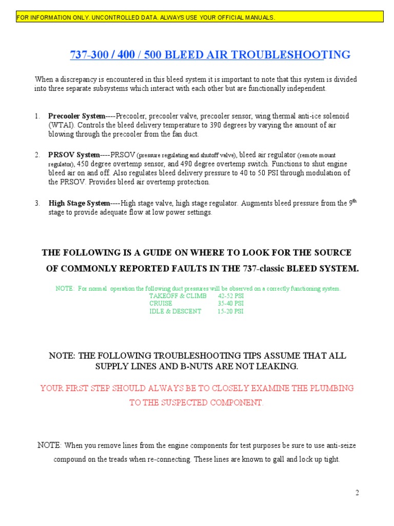 737 Bleed Air System Troubleshooting Guide | PDF | Leak | Valve