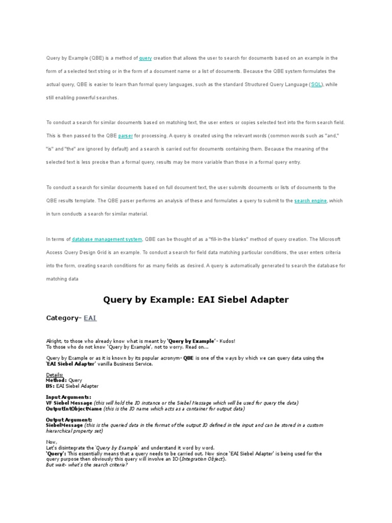 Query by Example: EAI Siebel Adapter | PDF | Data | Computer Data
