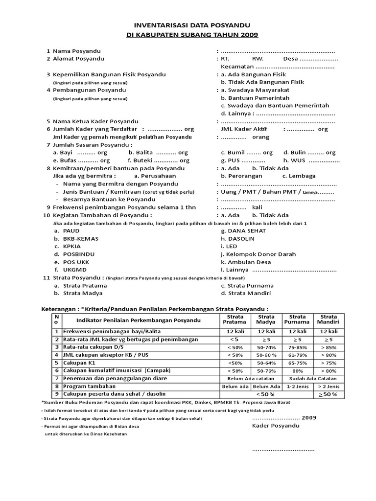Format Pendataan Posyandu | PDF | Olahraga & Rekreasi
