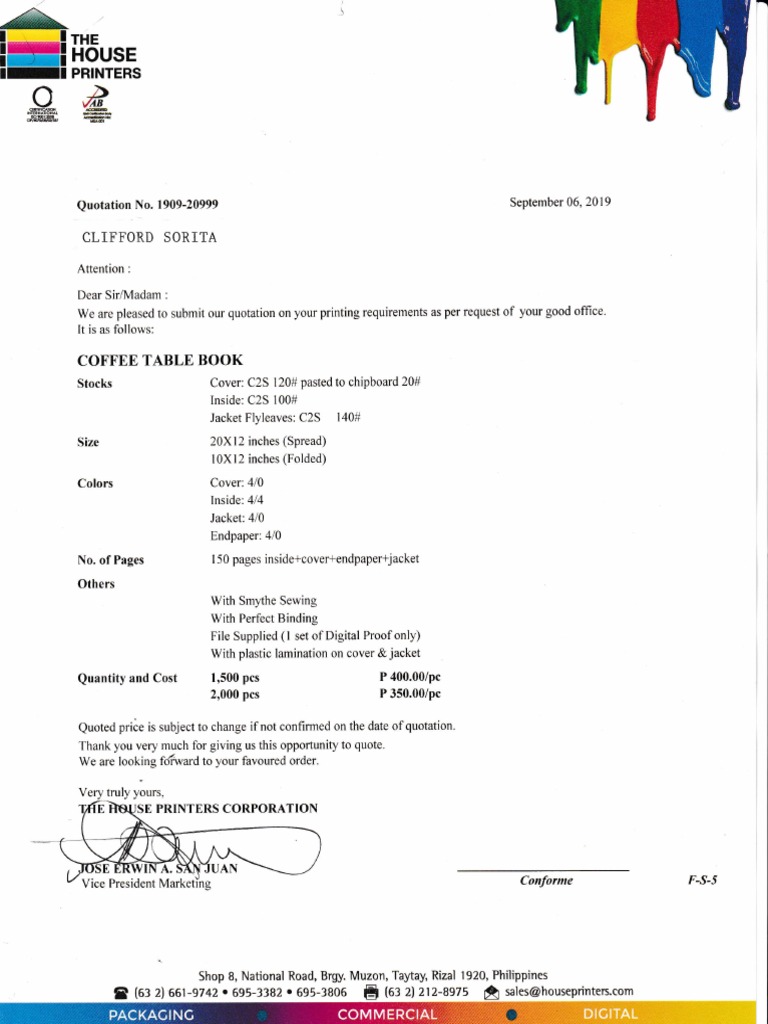 Printing Quotation | PDF | Communication Design | Written Communication
