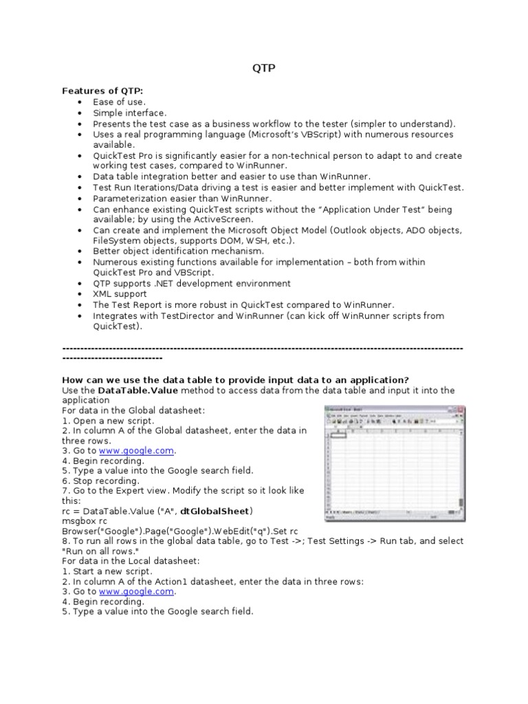 Features of QTP | Download Free PDF | Software Engineering | Computing