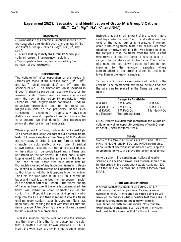 Group IV & V Cation Separation and Identification | PDF | Emission ...