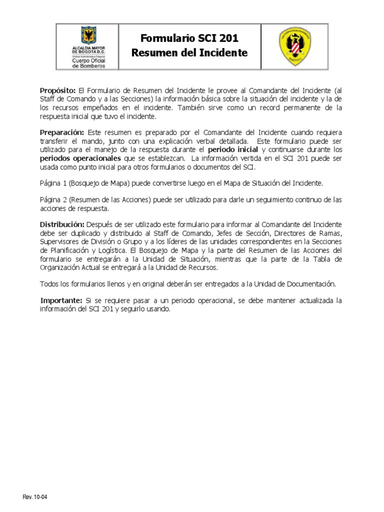 SCI 201. Resumen Del Incidente | PDF | Agitación