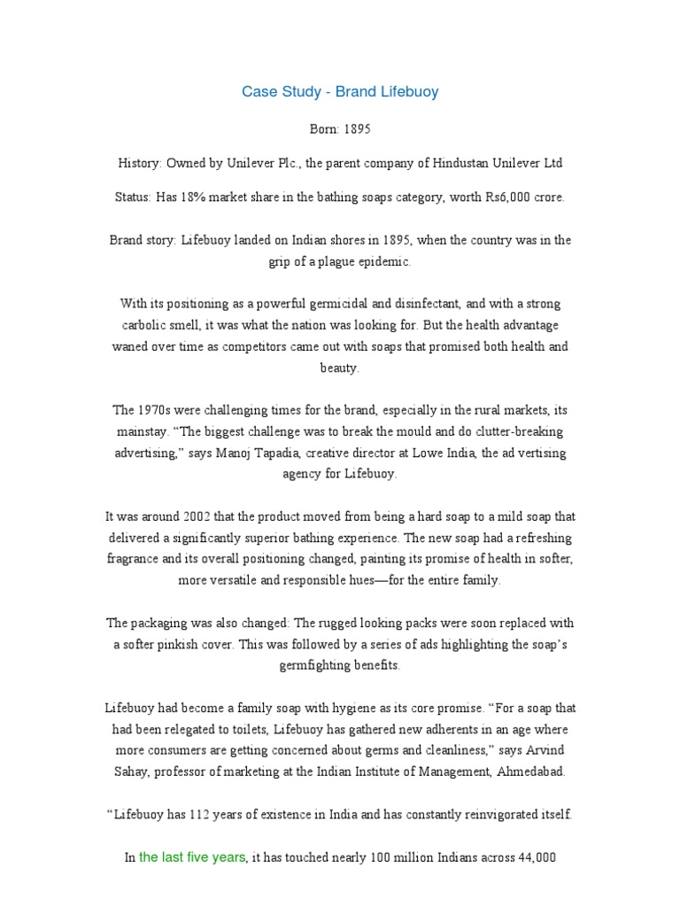 Case Study - Brand Lifebuoy: The Last Five Years | PDF | Brand | Coca Cola