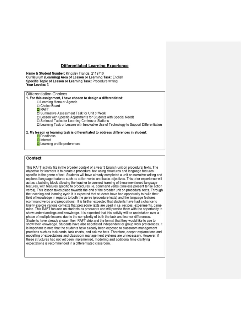 Year 3 RAFT Activity - Procedure Writing | PDF | Educational Assessment ...