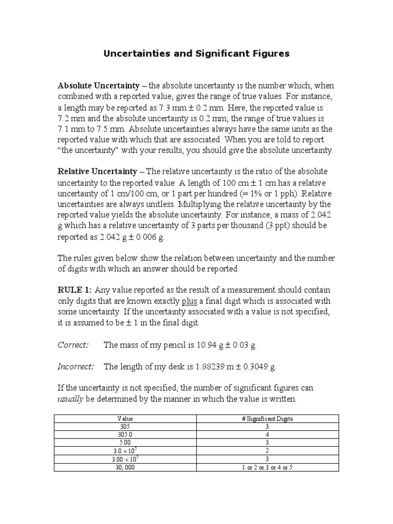 Uncertainties and Significant Figures | PDF | Parts Per Notation | Density