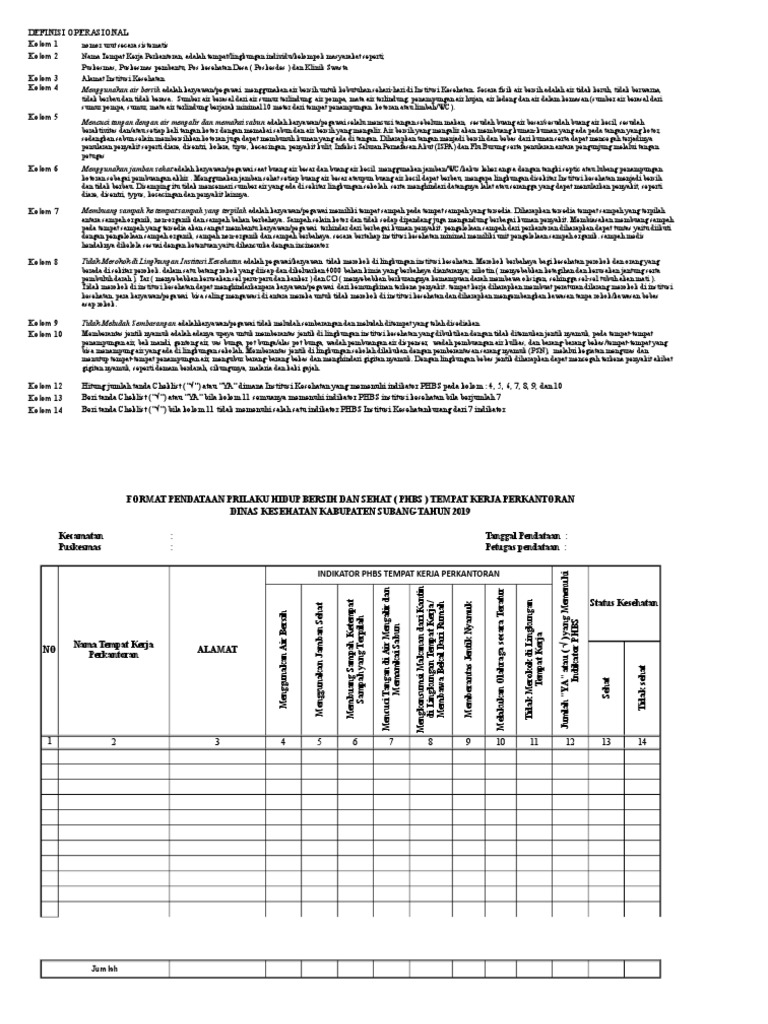Pendataan PHBS di Tempat Kerja | PDF