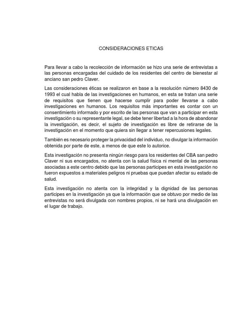 Ejemplo de Consideraciones Eticas | PDF