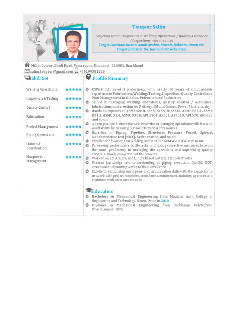 Skill Set Profile Summary: Tauqeer Salim | Download Free PDF ...