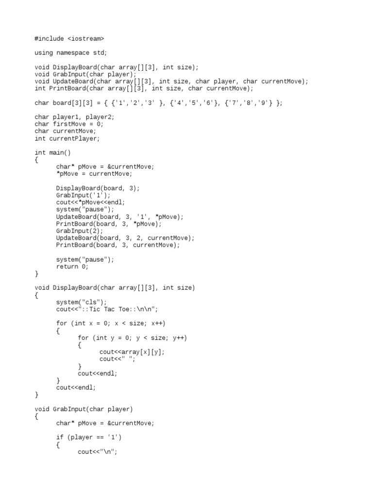 Tictactoe C++ Code | PDF | Software Engineering | Programming Paradigms