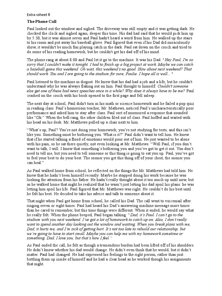 The Phone Call Worksheet | PDF | Narration