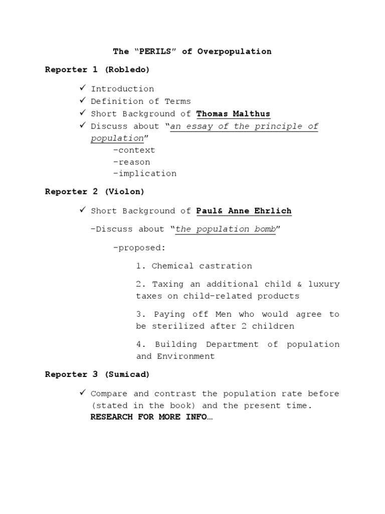 The "PERILS" of Overpopulation Reporter 1 (Robledo) : Population" | PDF
