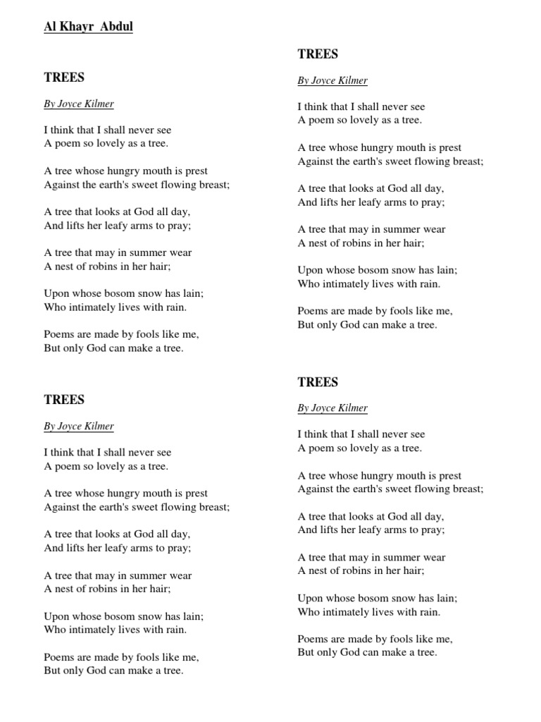 Joyce Kilmer's Poem "Trees" Analysis | PDF