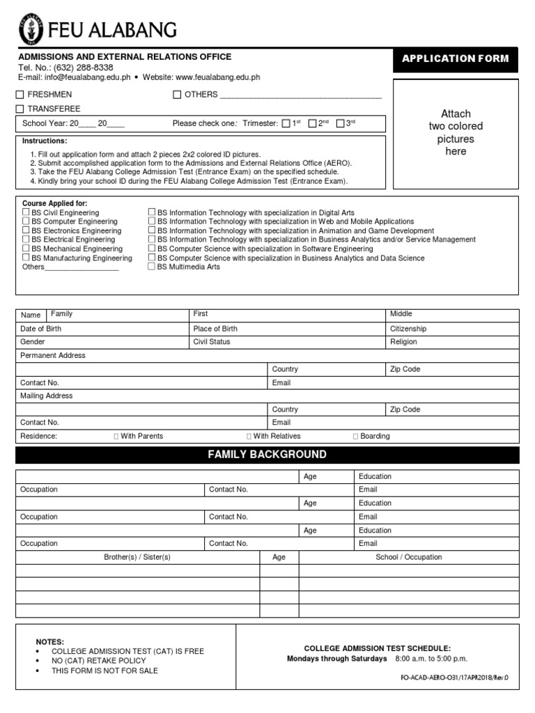 FEU Alabang Application Form College PDF | PDF | Application Software ...