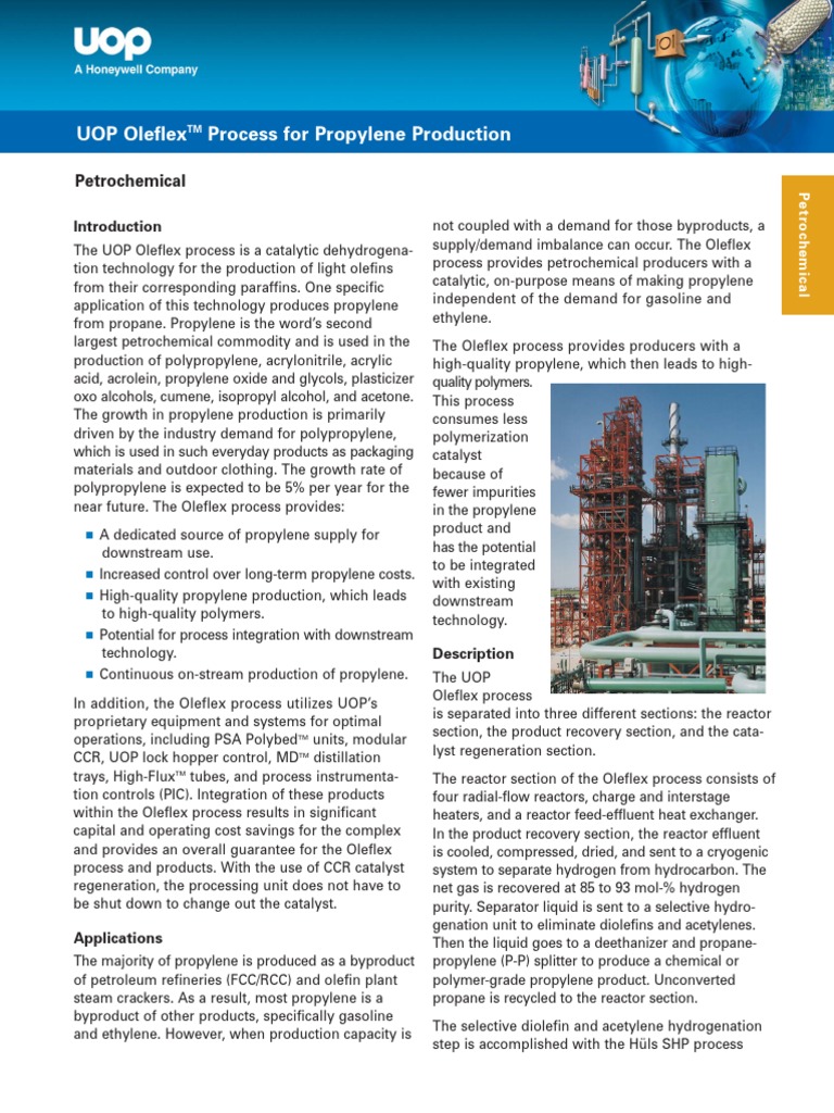 UOP Oleflex Process For Propylene Production: Petrochemical | PDF ...