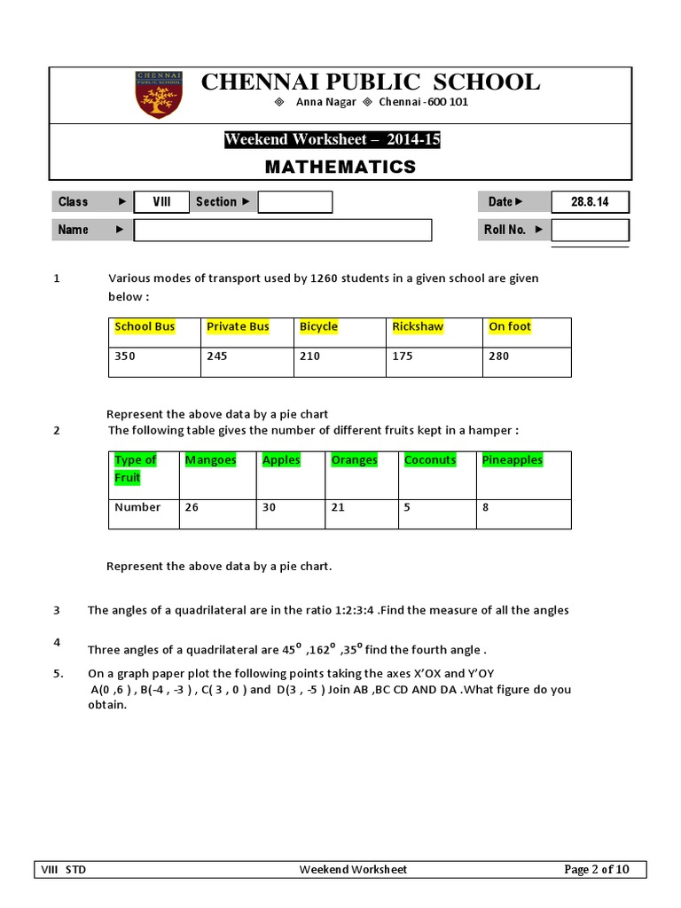 CBSE Class 8 Mathematics Worksheet | PDF