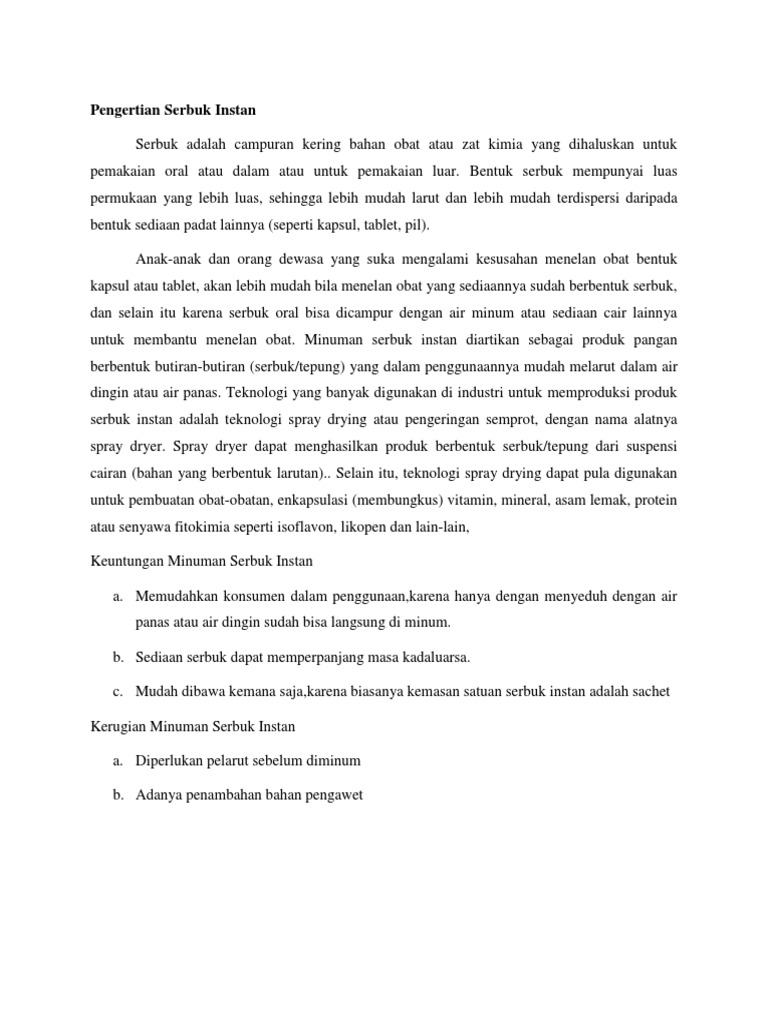 Pengertian Serbuk Instan | PDF | Kesehatan Holistik