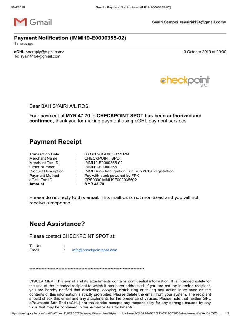 Payment Receipt: Payment Notification (IMMI19-E0000355-02) | PDF ...