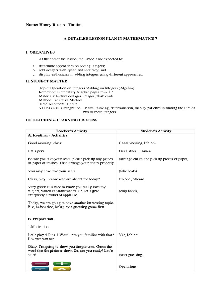 Lesson Plan For Demo Deped | PDF | Integer | Numbers