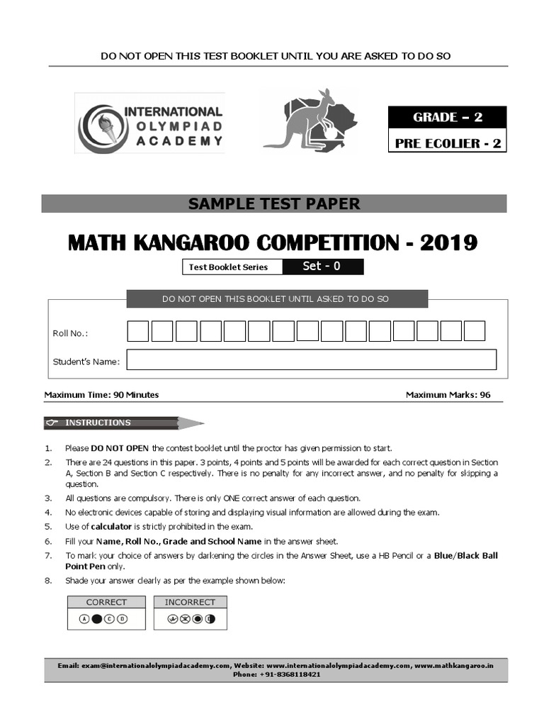 Grade 2 Math Kangaroo Sample Paper - 2019 | PDF