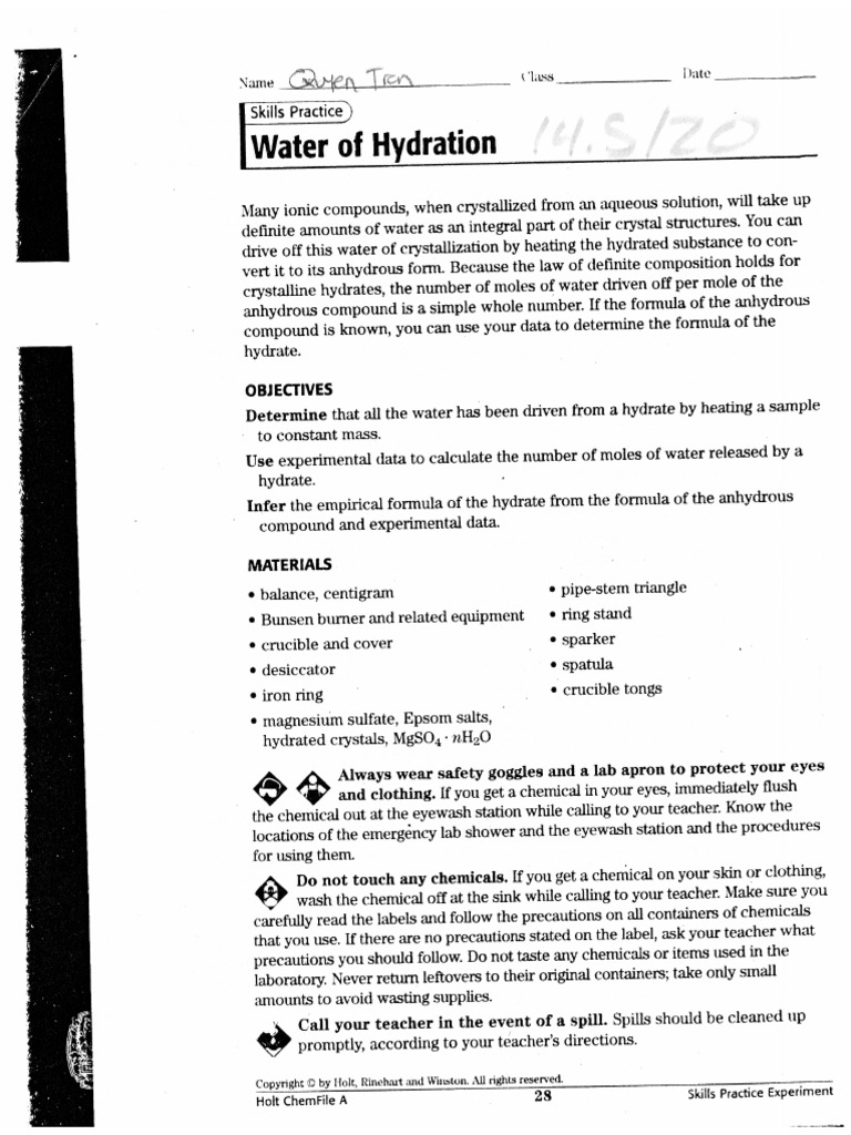 Water of Hydration Lab SW | PDF