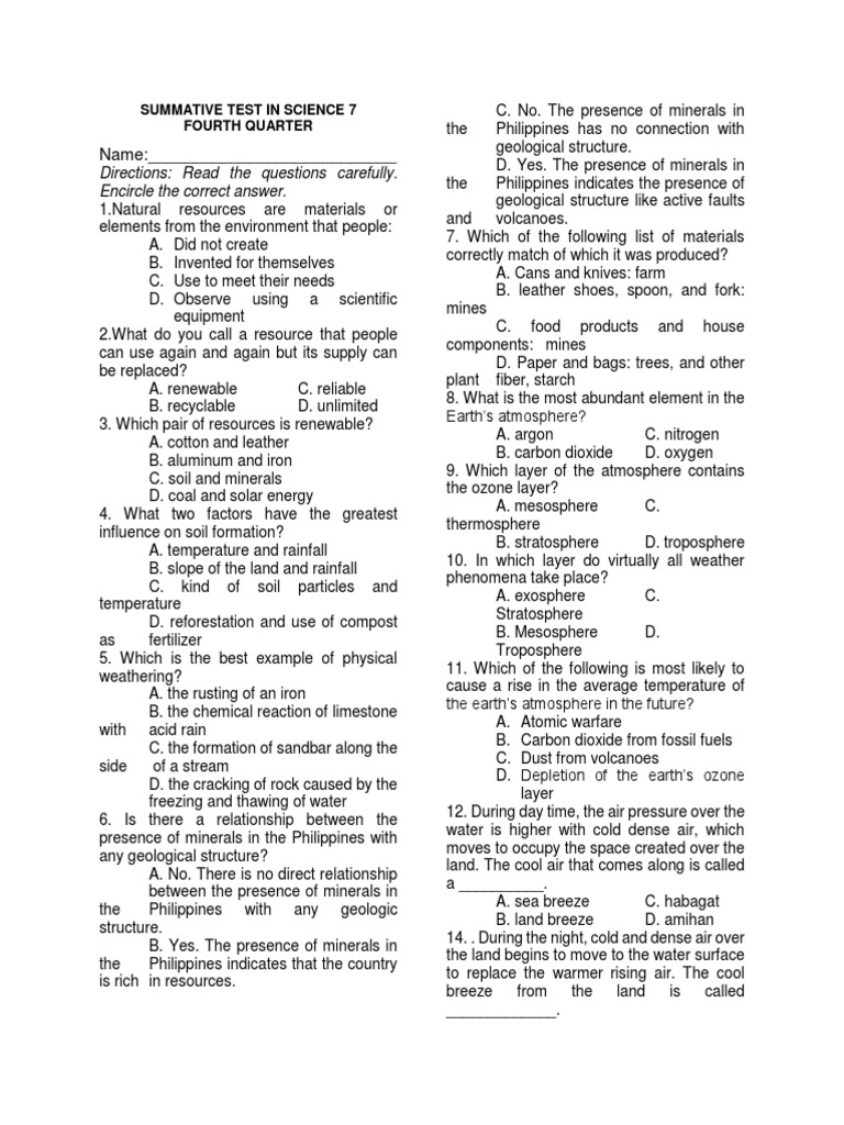 Summative Test Science 7 | PDF | Eclipse | Atmosphere Of Earth