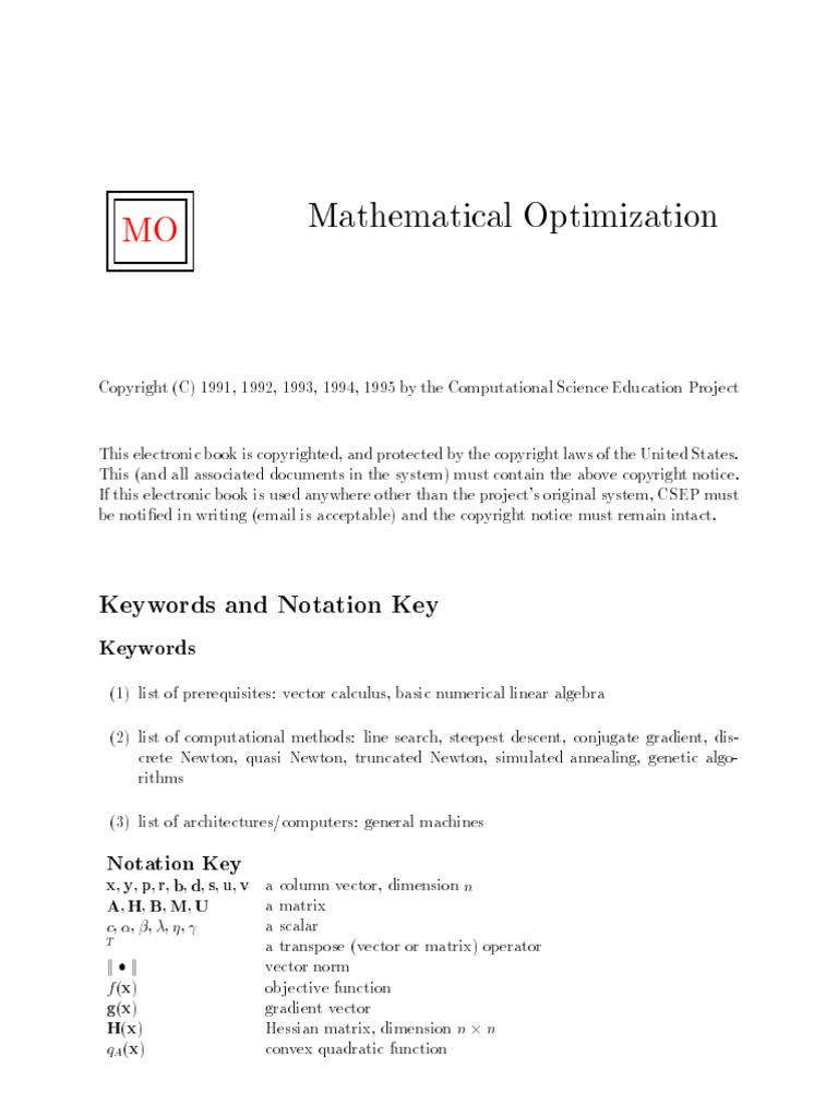 Mathematical Optimization: Keywords and Notation Key | PDF ...