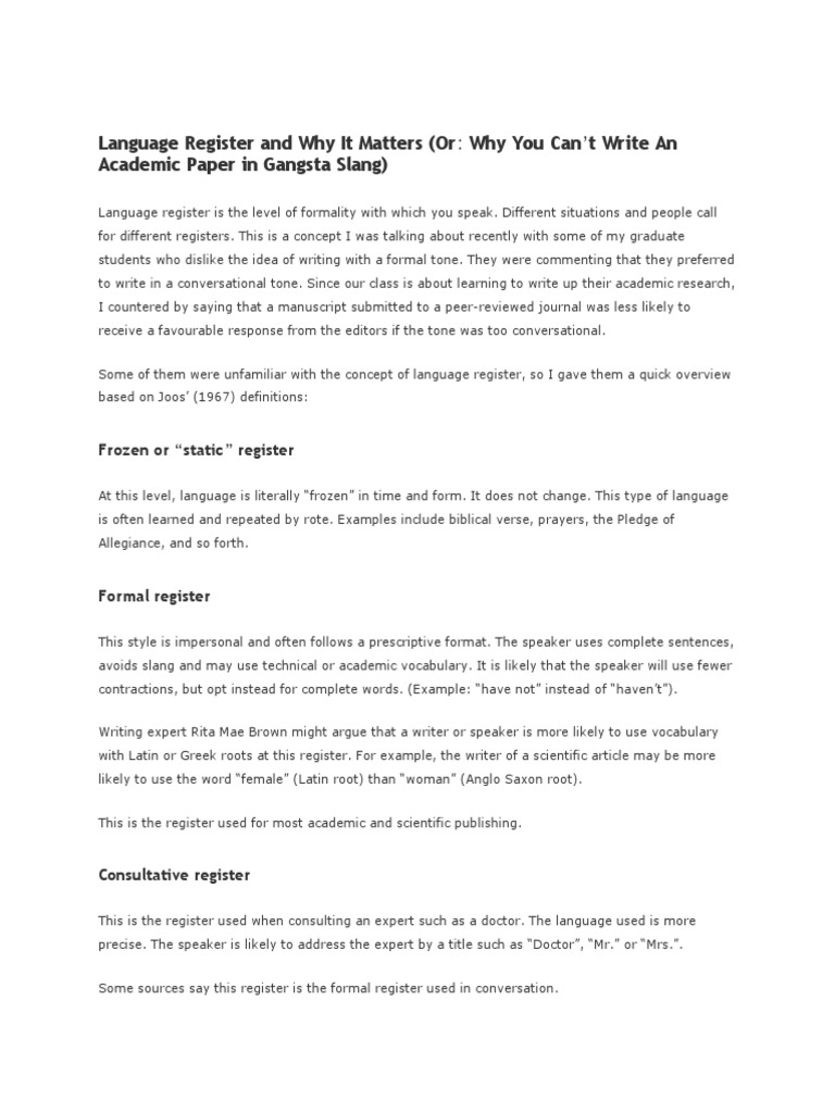 Language Register and Why It Matters | PDF | English Language | Anglo ...