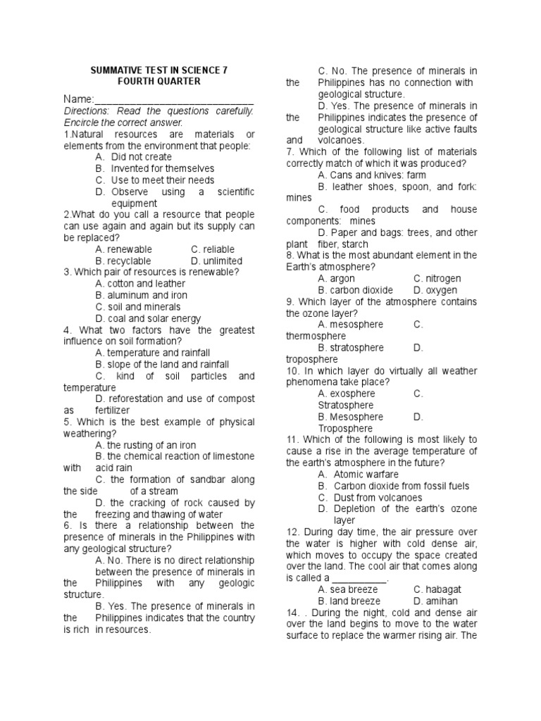 Summative Test Science 7 | PDF | Eclipse | Atmosphere Of Earth