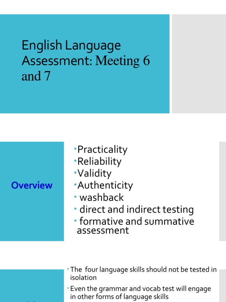 English Language Assessment:: Meeting 6 and 7 | PDF | Educational ...