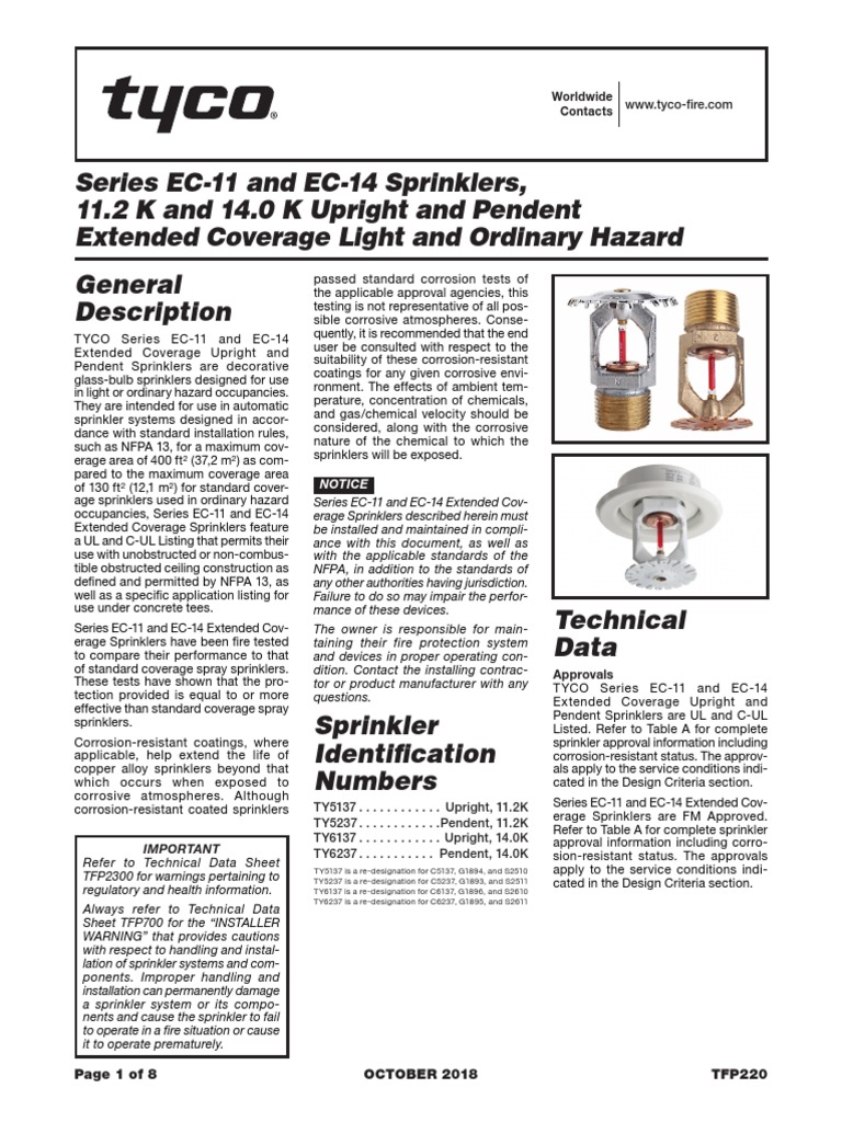 Series EC-11 and EC-14 Sprinklers, 11.2 K and 14.0 K Upright and ...