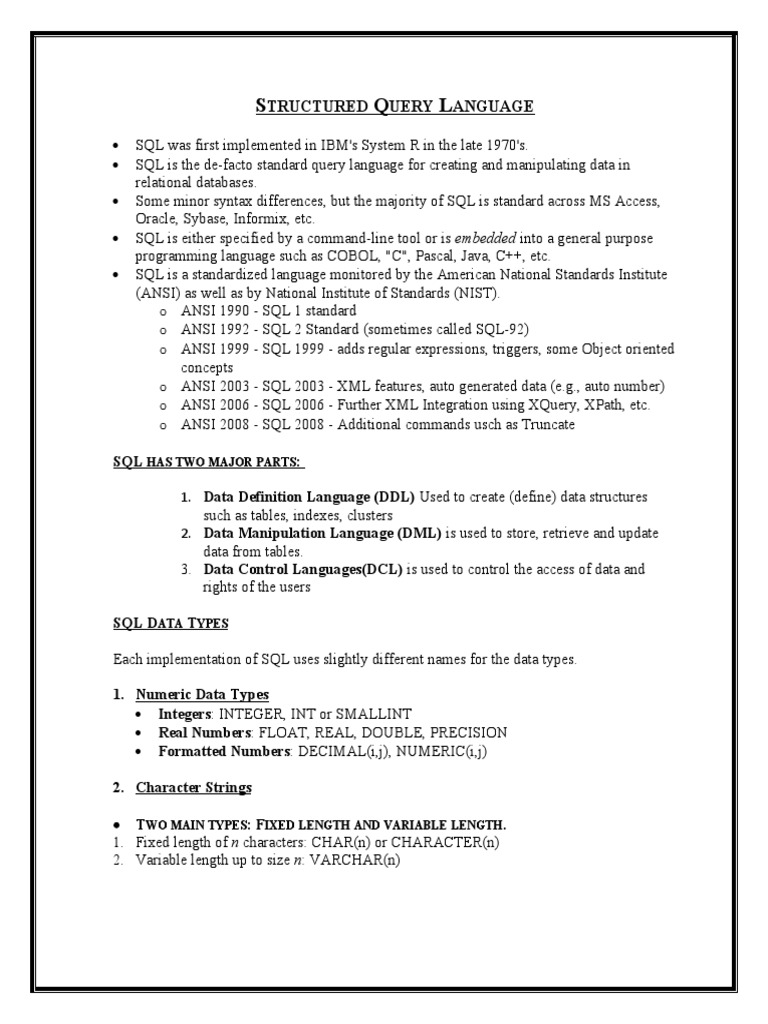 Structured Query Language | PDF | Data Model | Sql