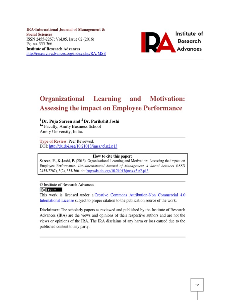 Organizational Learning and Motivation: Assessing The Impact On Employee Performance | Download ...