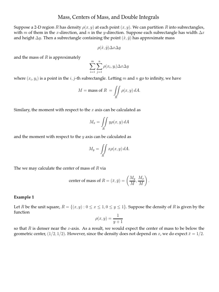 Center of Mass via Double Integrals | PDF | Geometry | Theoretical Physics