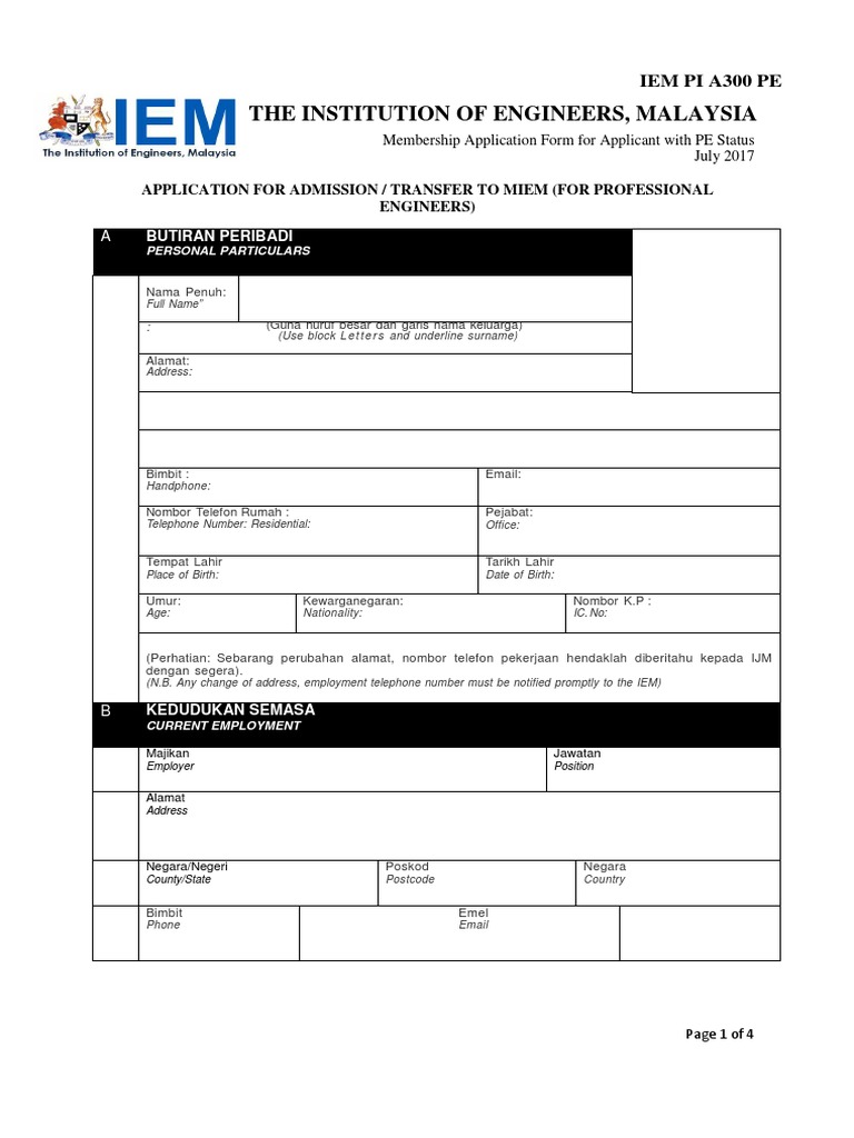 IEM PI Form A300 PE PDF | PDF