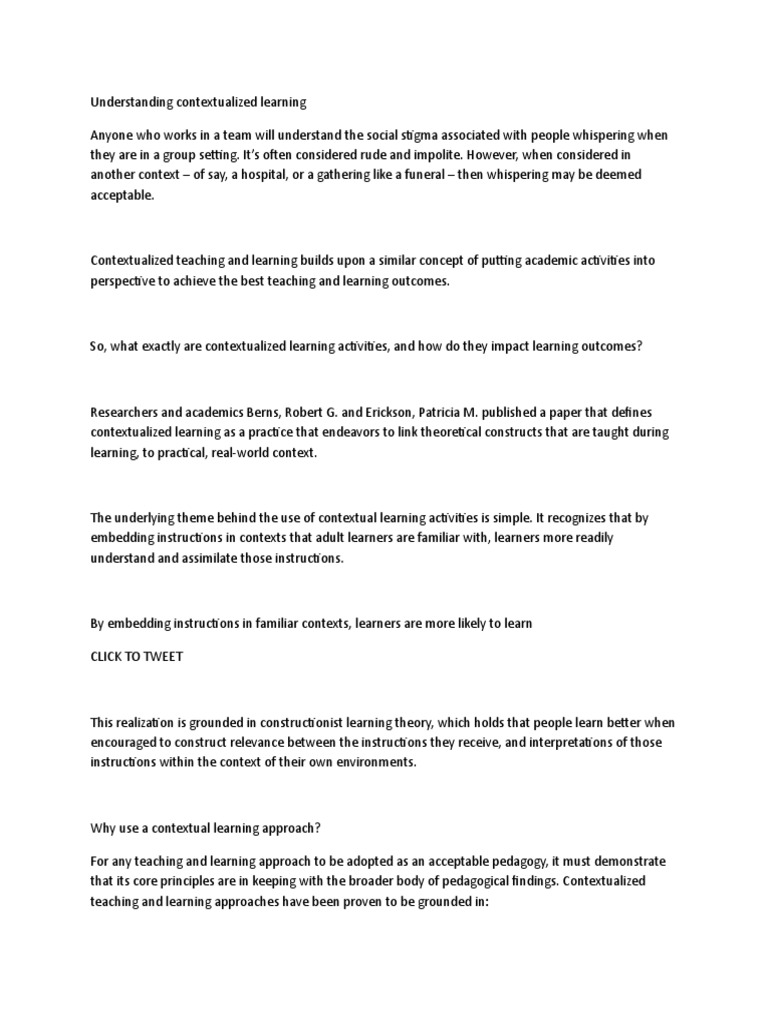 Contextualized Learning in Practice | PDF | Learning Theory (Education ...