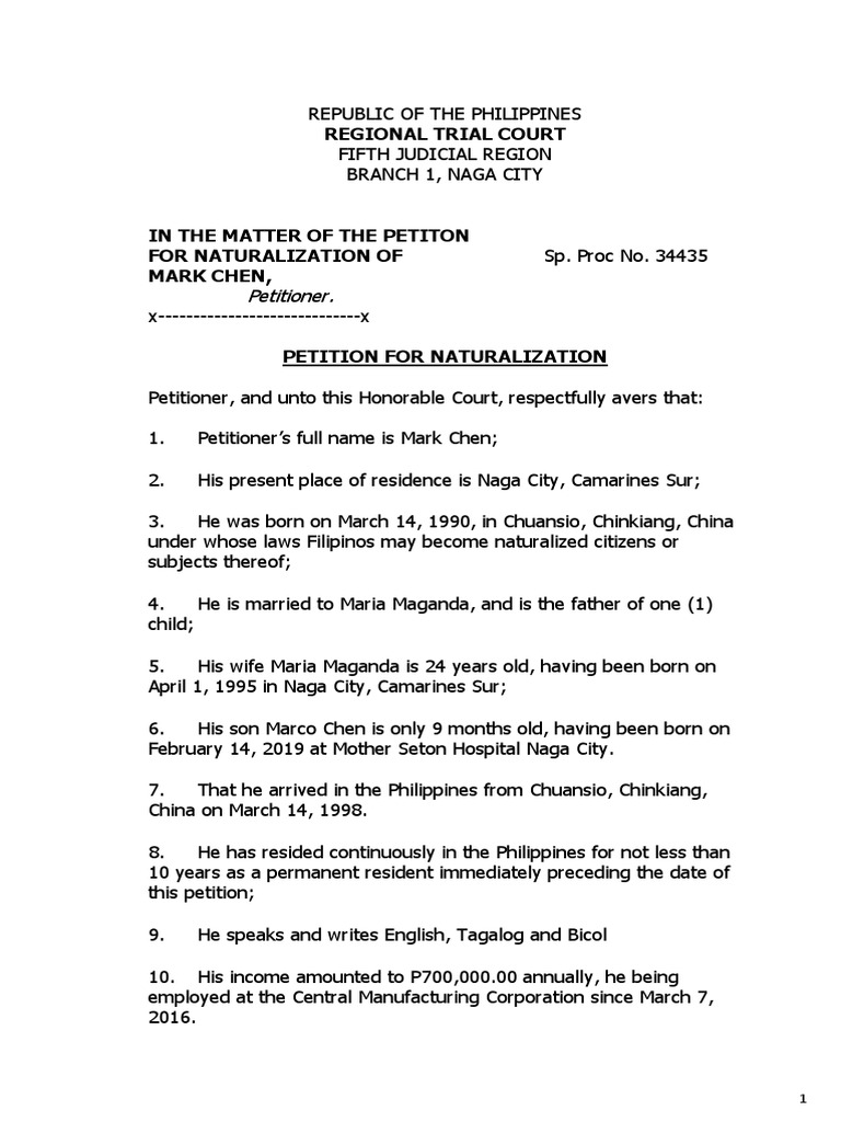 Petition for Naturalization of Mark Chen | PDF | Naturalization ...