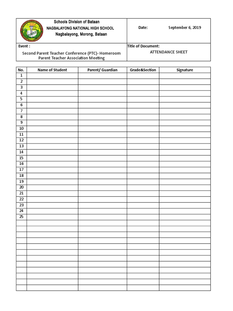 Attendance Sheet Second Parent Teacher Conference (PTC) - Homeroom ...