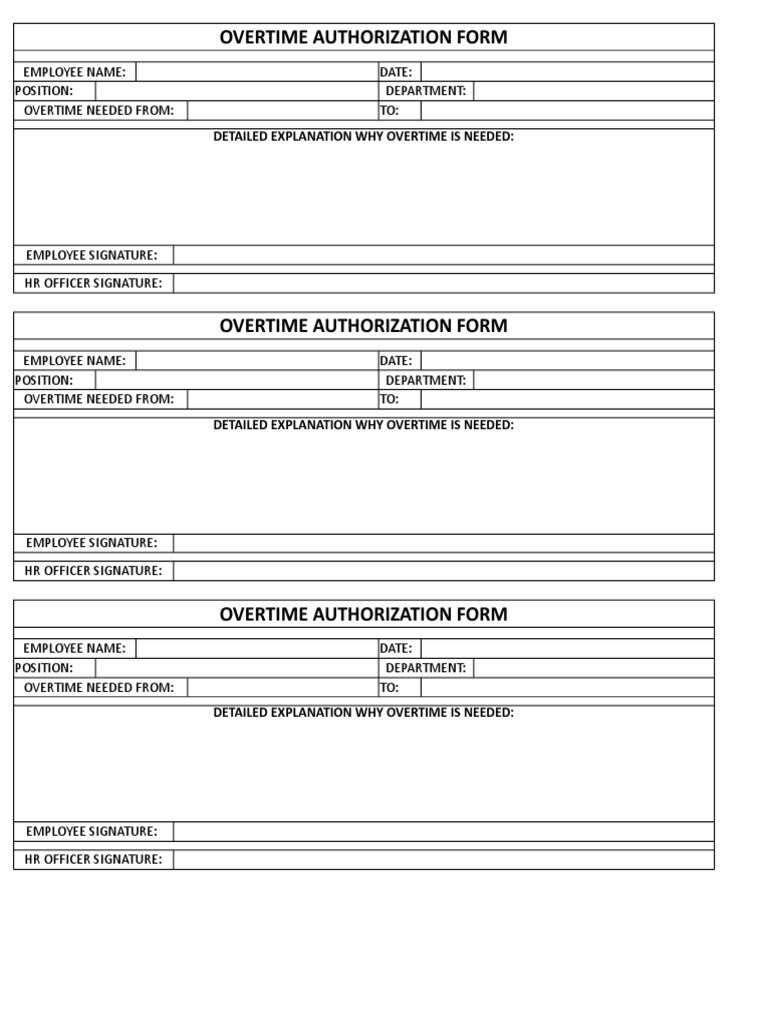 Overtime Authorization Form: Detailed Explanation Why Overtime Is ...